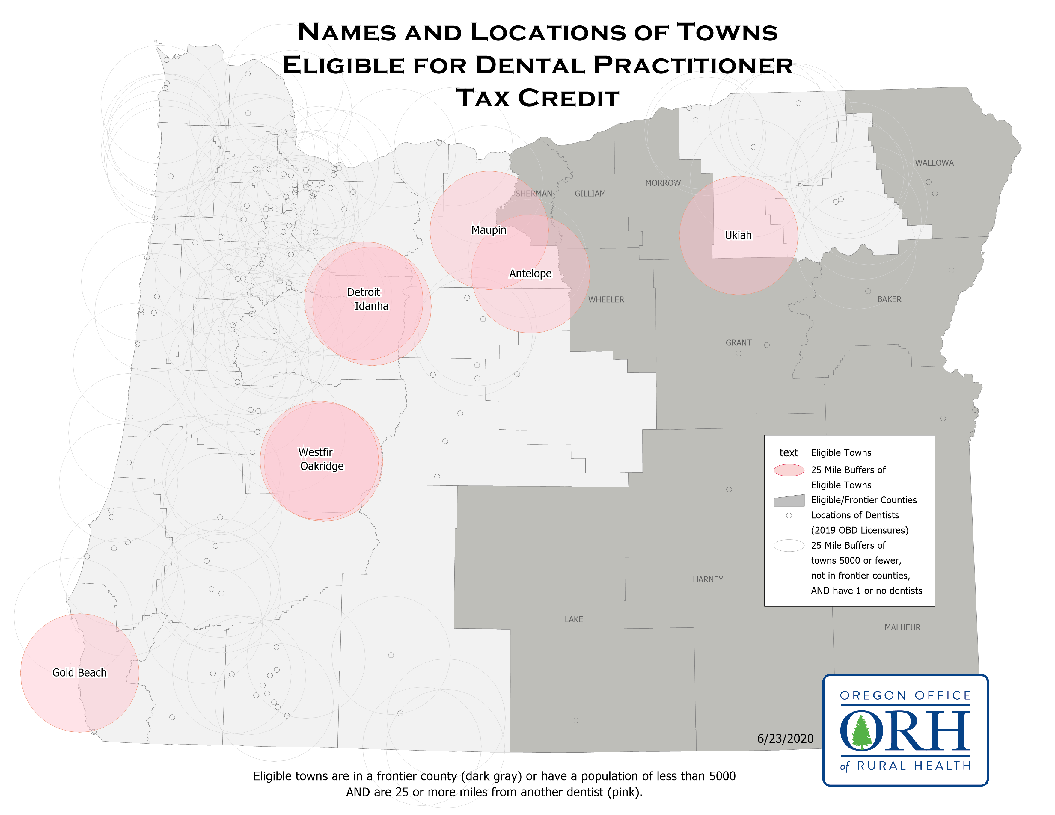 Rural Practitioner Tax Credit Dental Map 2020 | OHSU